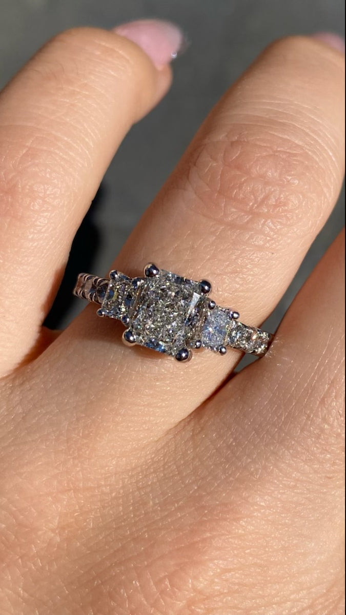 The Riley Ring / 2 Carat Radiant Diamond Three Stone Engagement Ring ...